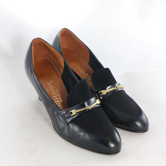 Auditions | Shoes | Auditions Black Leather Loafer Style Heels | Poshmark